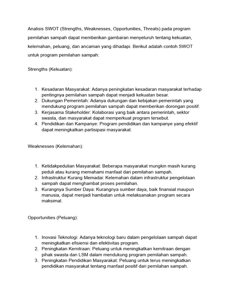 SWOT (Pengertian, Penjelasan, Contoh) | PDF