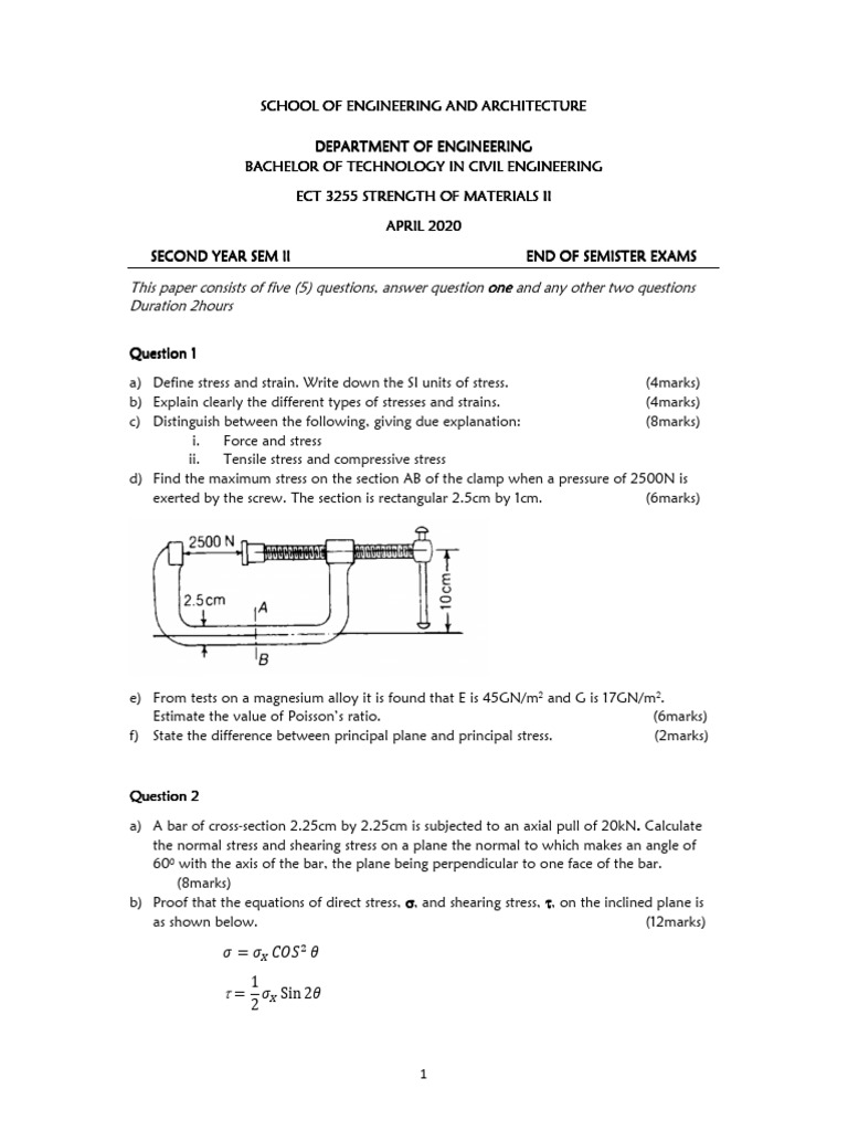 Ect 3255 Strength of Materials Ii 2 | PDF | Stress (Mechanics ...
