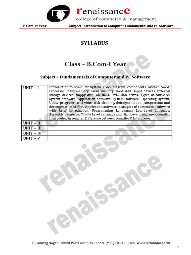B.Com 1st Year Computer Fundamentals | PDF | Random Access Memory | Read Only Memory
