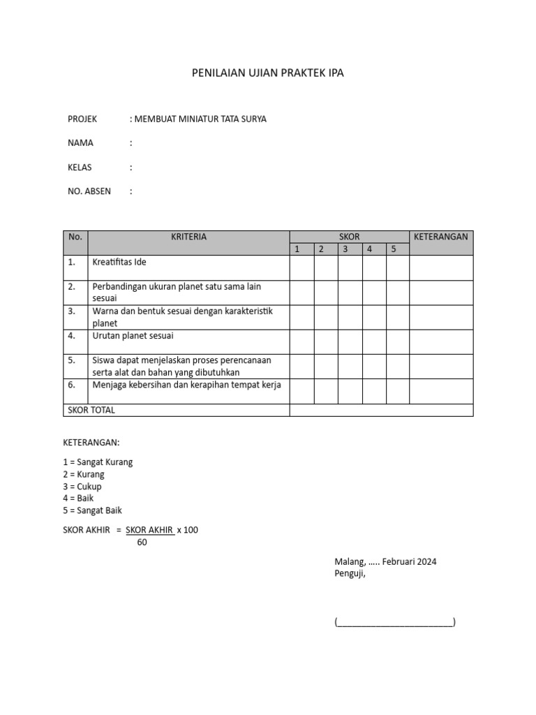 Penilaian Ujian Praktek Ipa | PDF