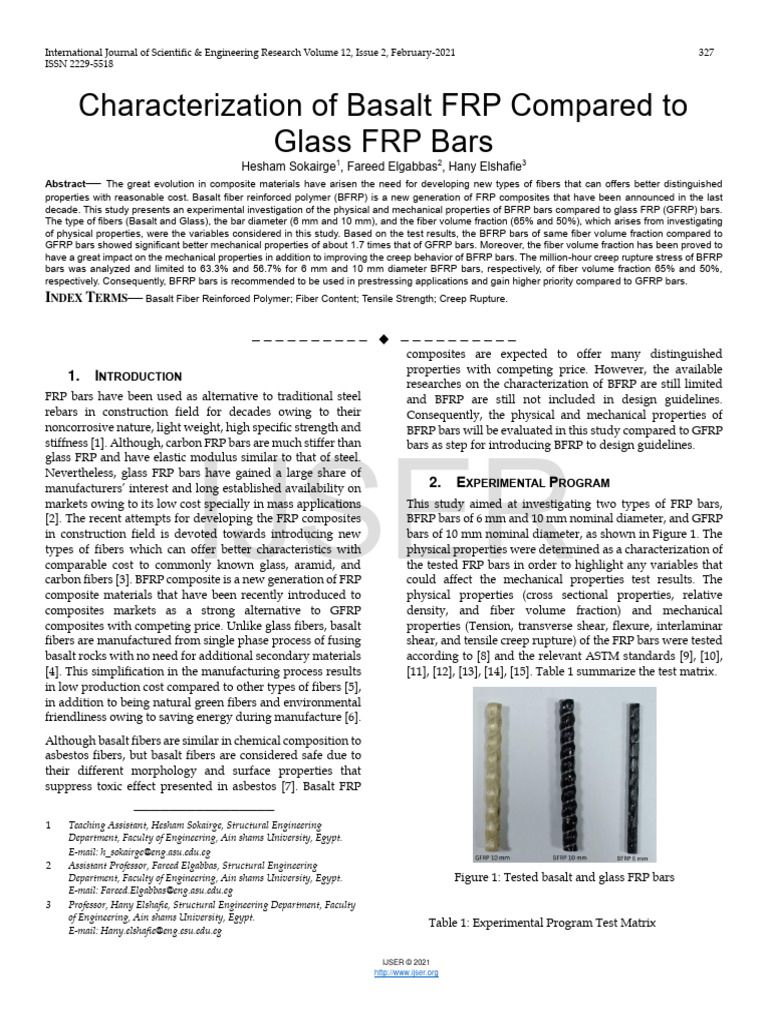 Characterization of Basalt FRP Compared to Glass FRP Bars | PDF ...