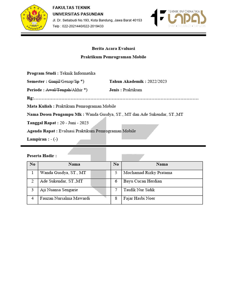 Berita Acara Evaluasi Praktikum Pemrograman Mobile | PDF