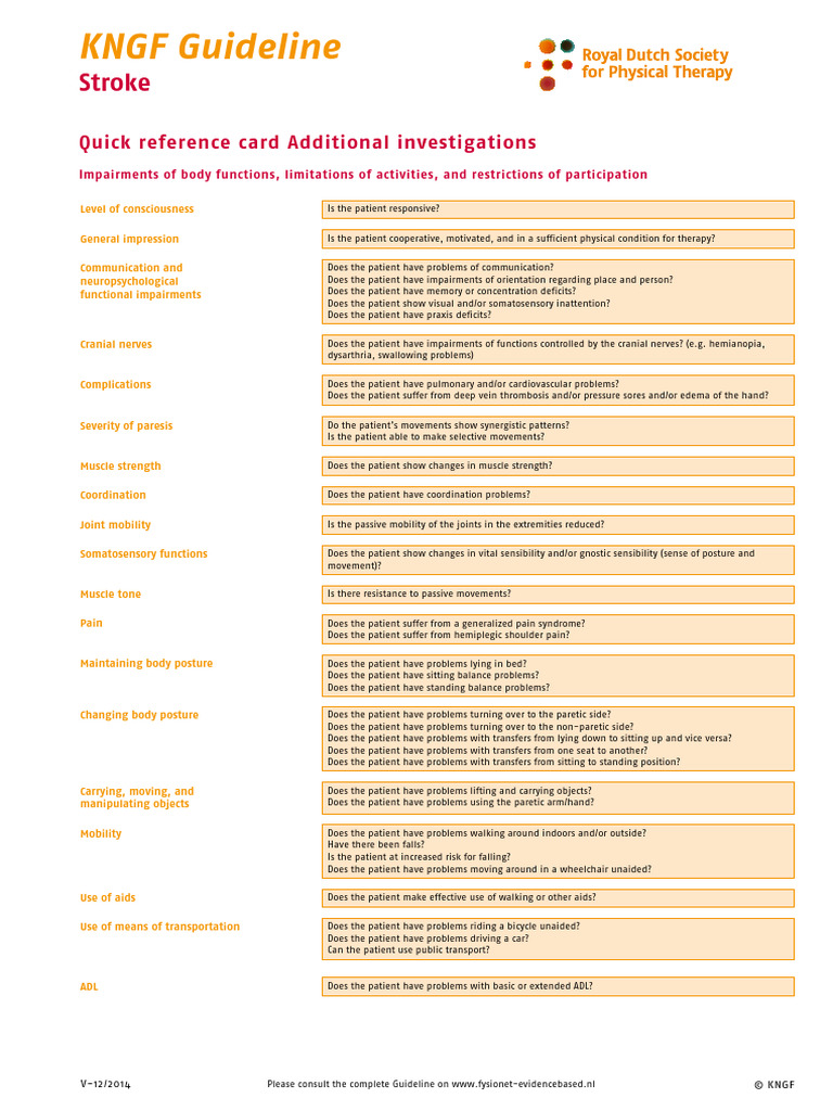 KNGF Stroke Guideline Overview | PDF | Stroke | Neurological Disorders