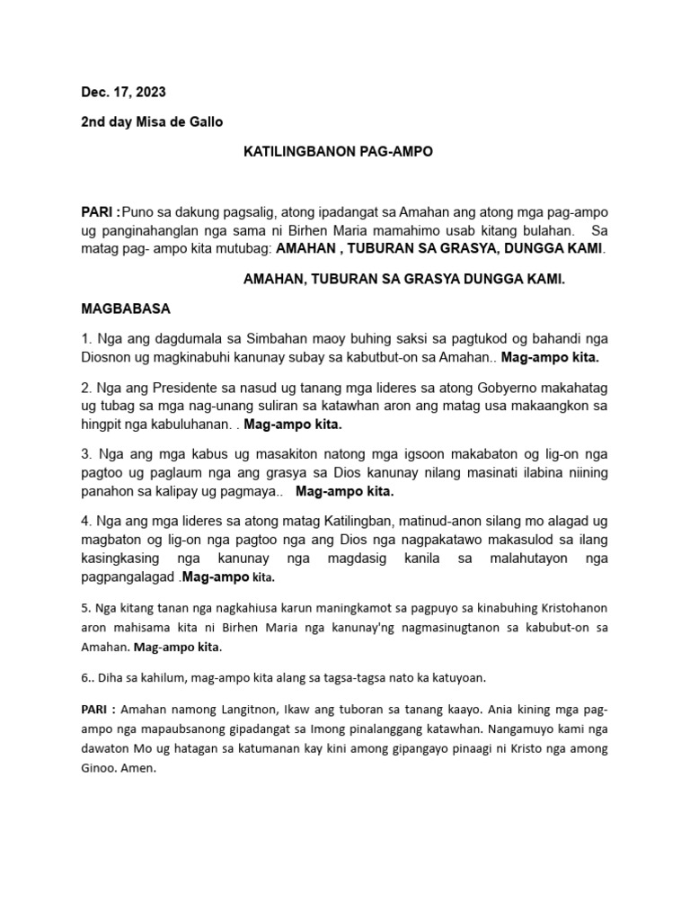 2nd Day - Misa de Galyo 2023 | PDF