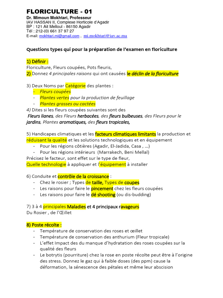 Questions clés en floriculture | PDF