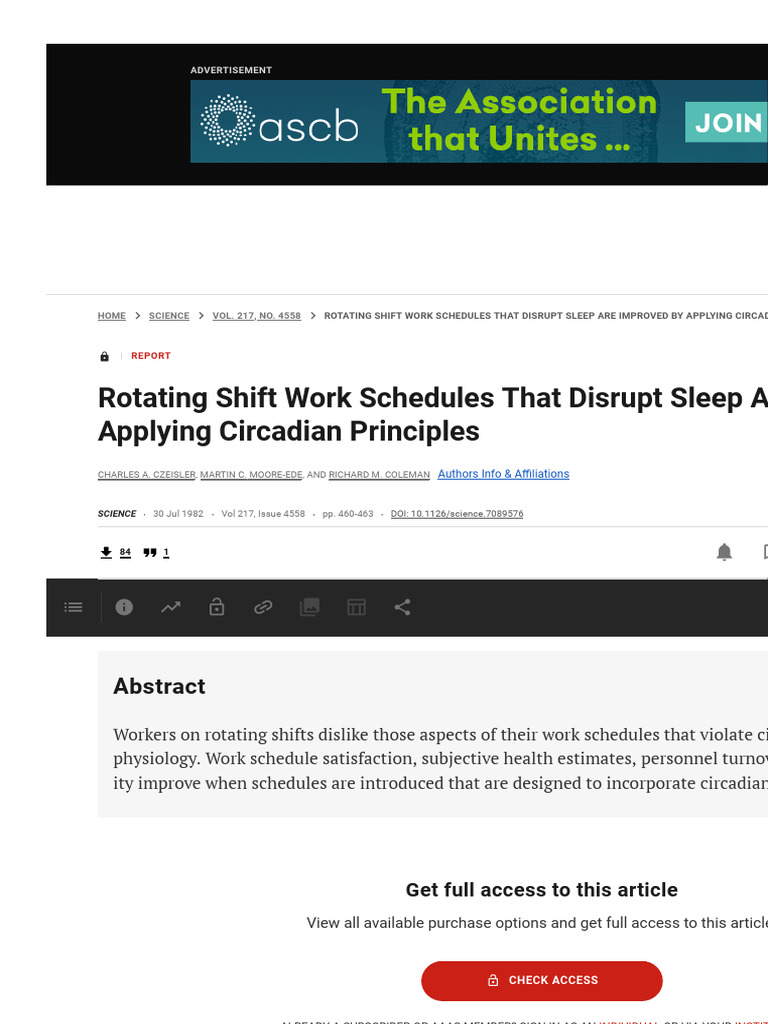 1982 - Science - Rotating Shift Work Schedules That Disrupt Sleep Are Improved by Applying ...
