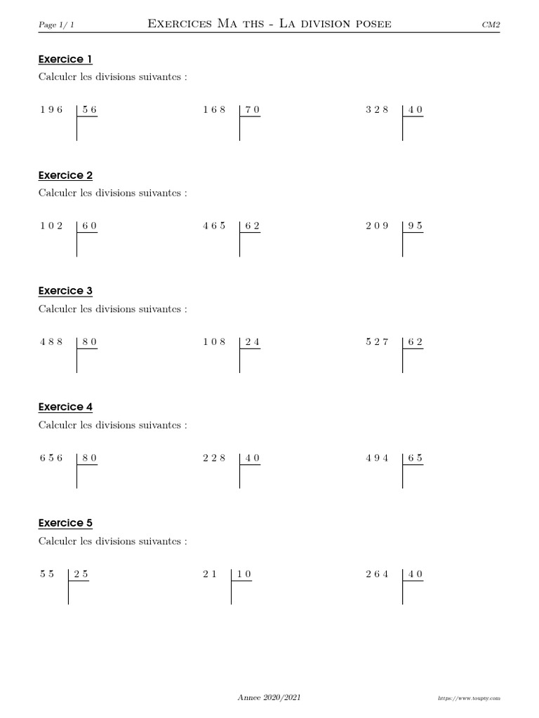 Exercices de division posée CM2 | PDF
