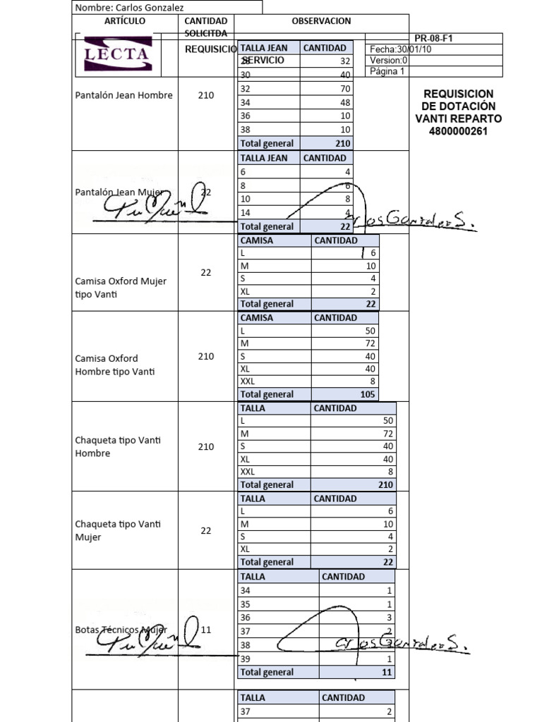 Formato Requisicion de Insumos Vanti Cundiboy | PDF