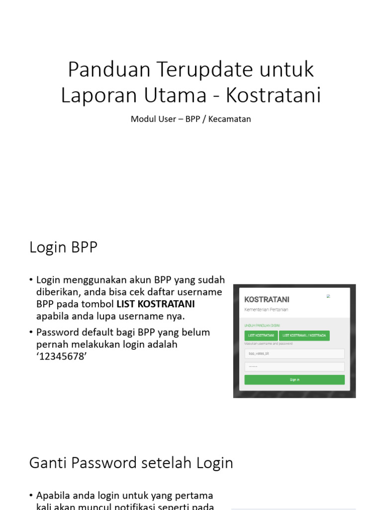 Panduan Terupdate Untuk Laporan Utama - Kostratani - BPP - Kec | PDF