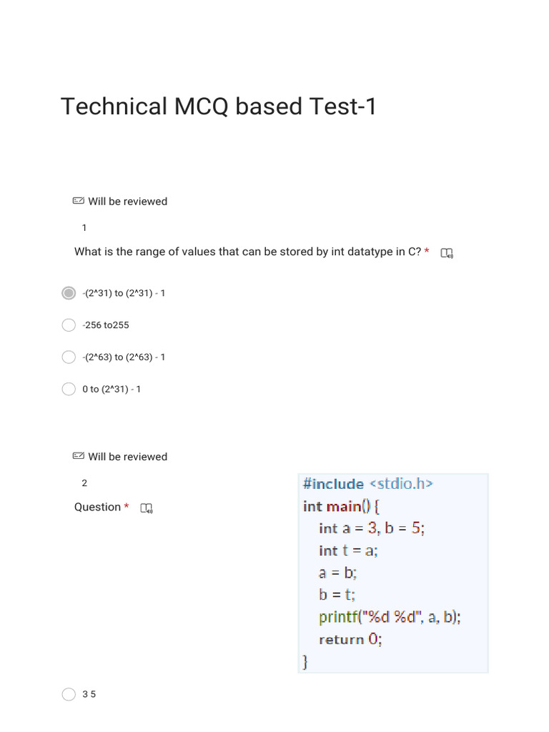 Technical MCQ Based Test-1 | PDF | Pointer (Computer Programming ...