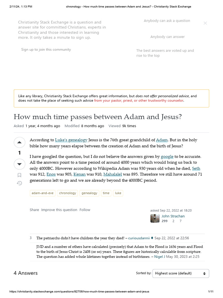 Chronology - How Much Time Passes Between Adam and Jesus - Christianity ...
