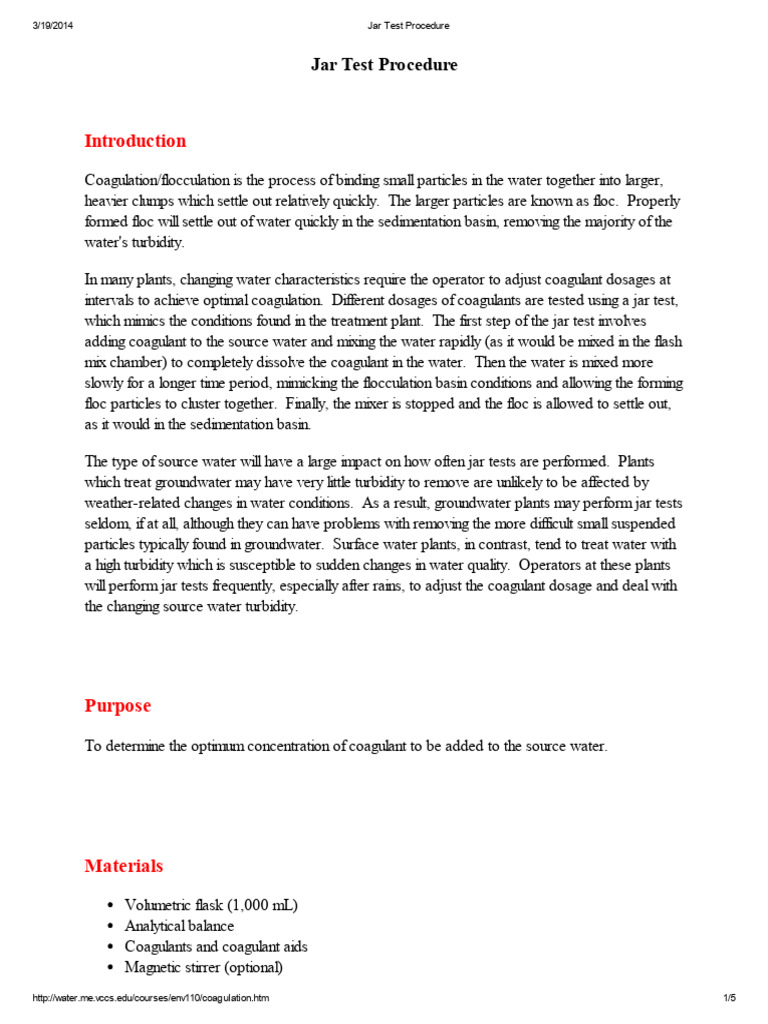 Jar Test Procedure | PDF