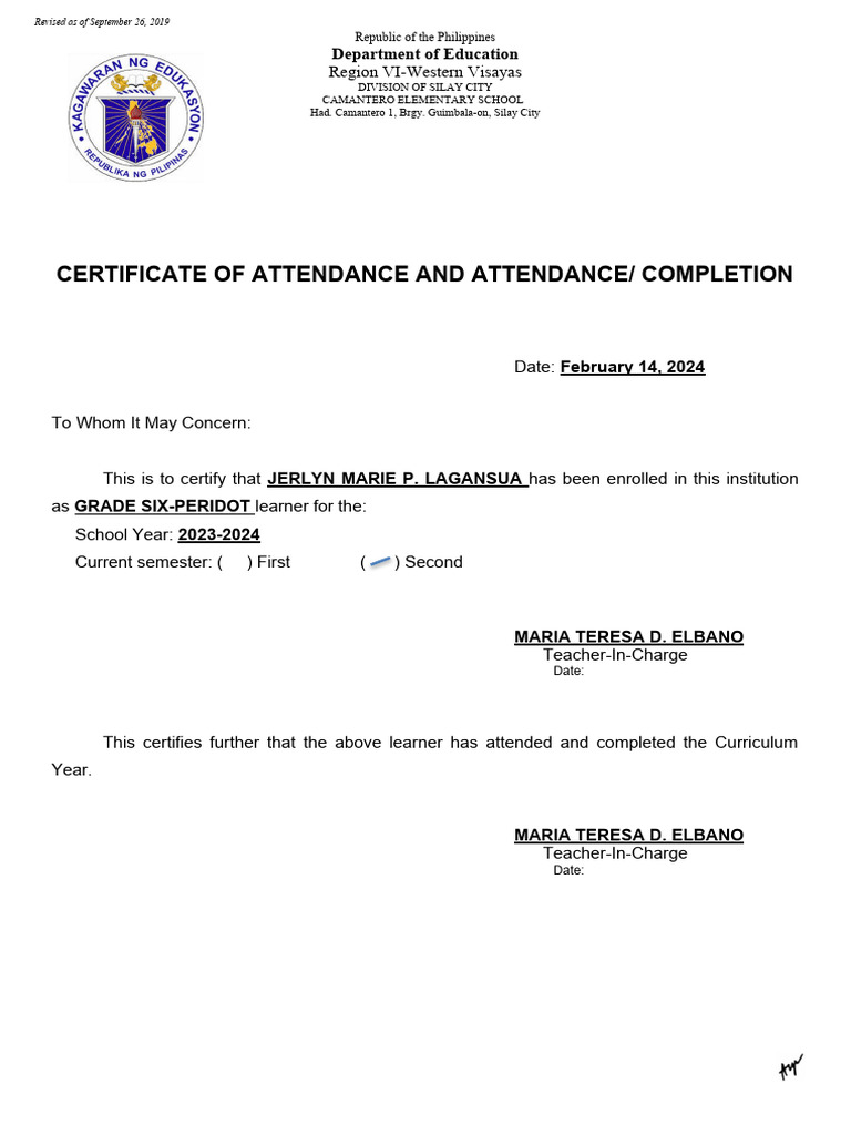 Certificate of Attendance for Students | PDF