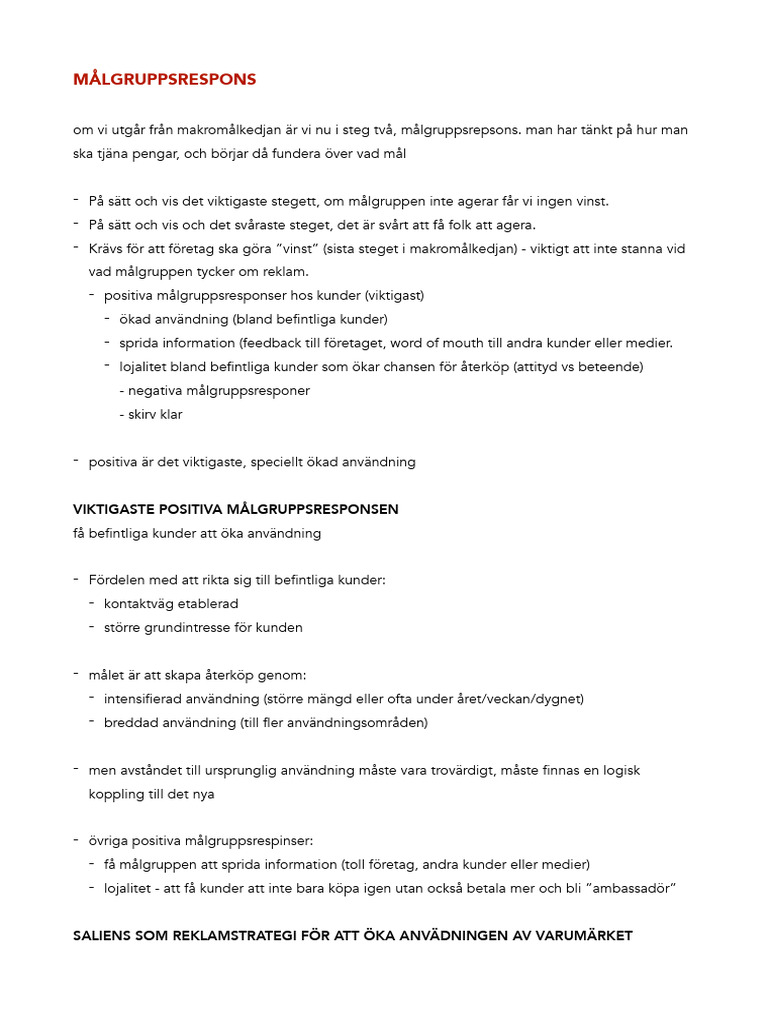Målgruppsrespons & Målgruppsanalys | PDF