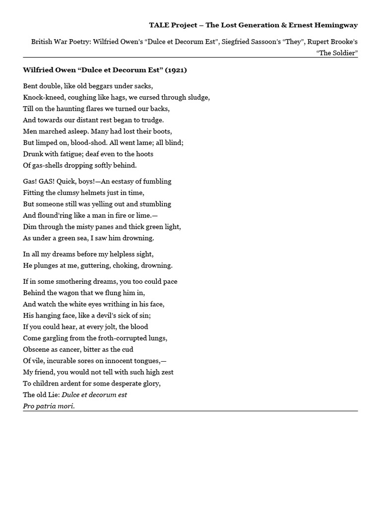 British War Poetry Handout | PDF