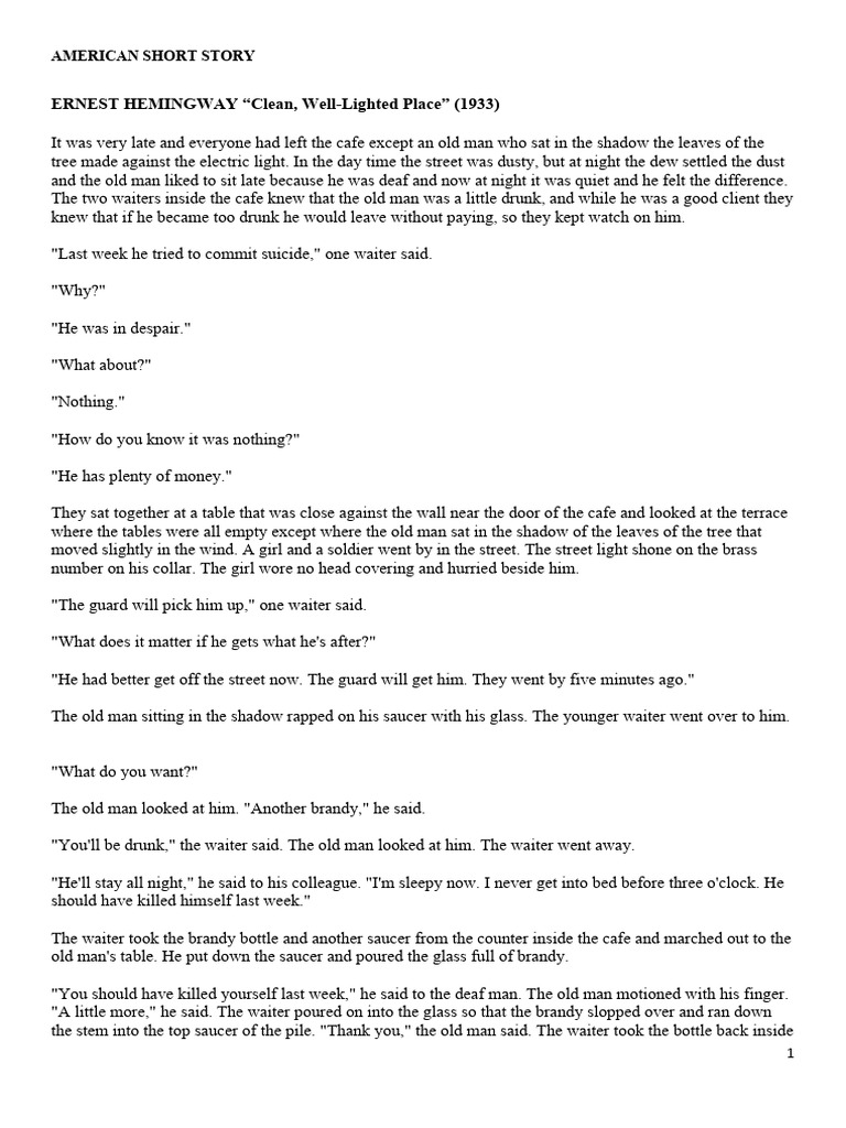 Hemingway Clean Well-Lighted Place + Cat in The Rain | PDF