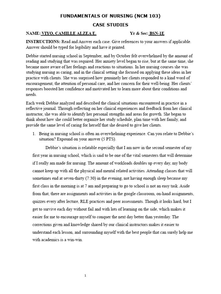 Nursing Case Studies and Reflections | PDF