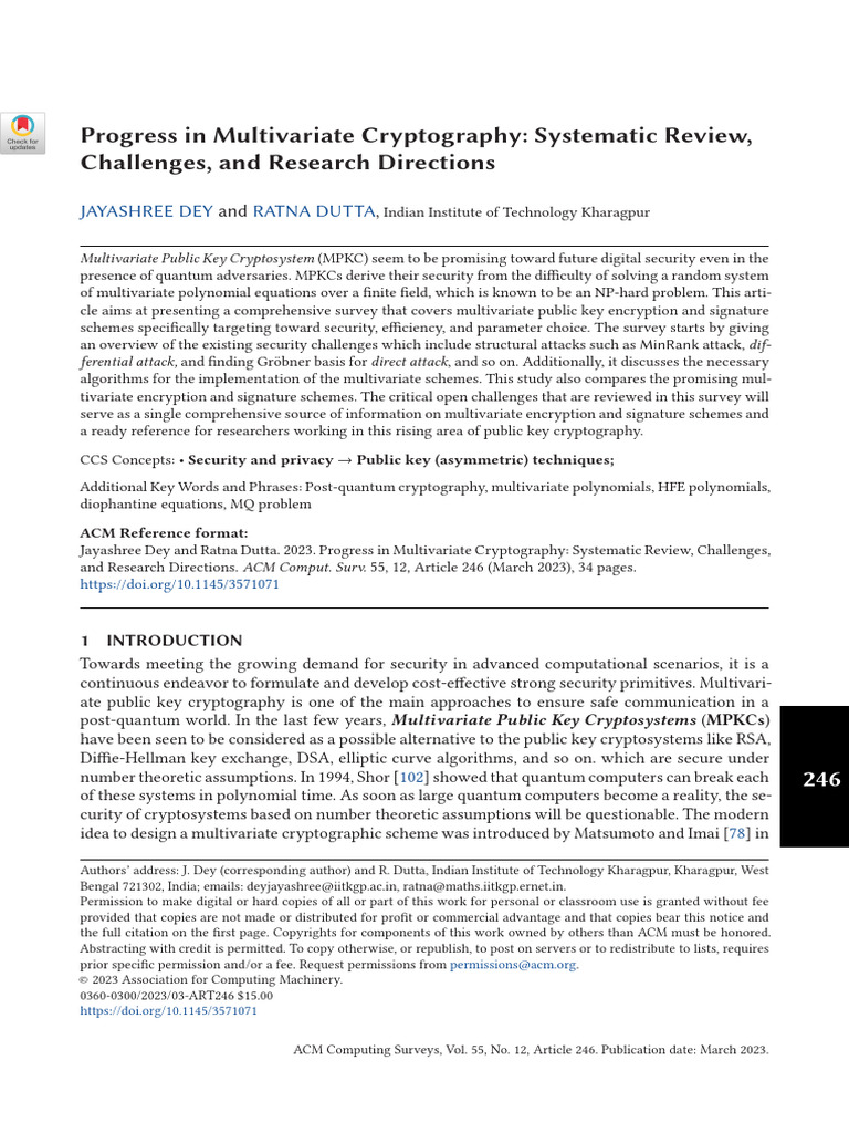 Progress in Multivariate Cryptography Systematic Review | PDF | Cryptography | Public Key ...