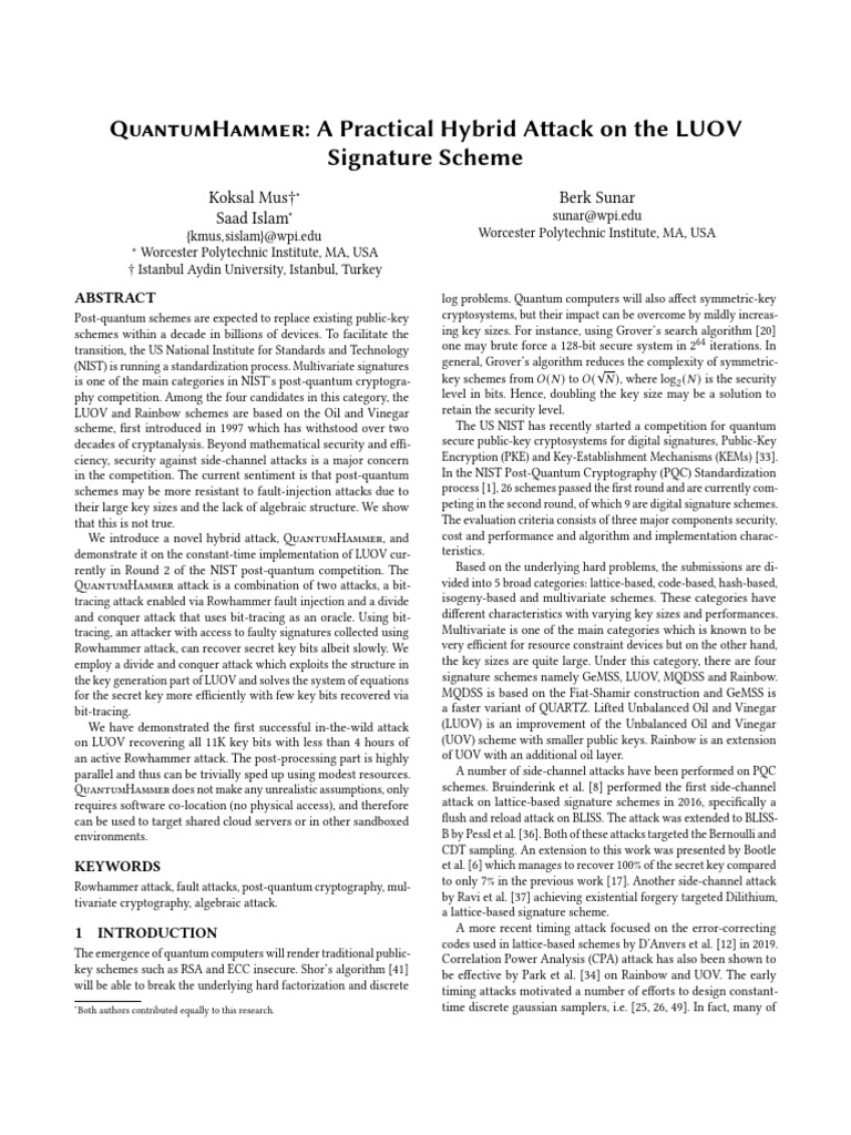 A Practical Hybrid Attack On The LUOV | PDF | Matrix (Mathematics ...