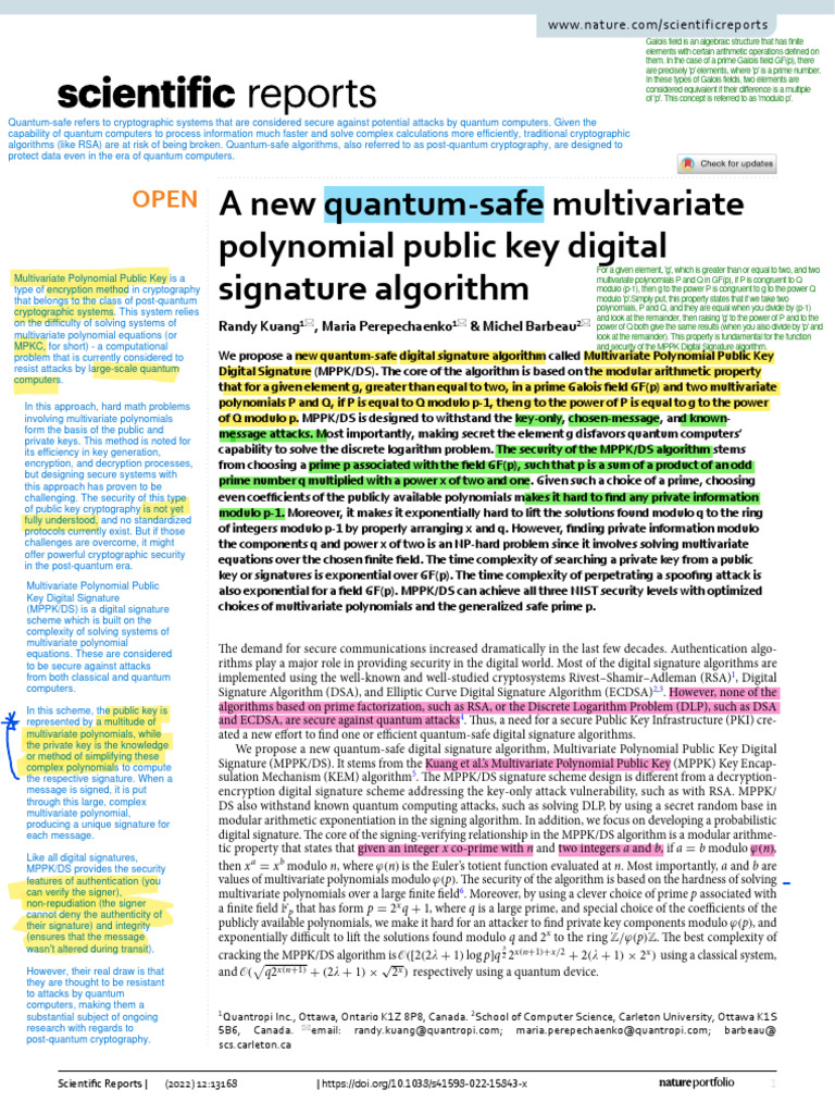 A New Quantum Safe Multivariate Pdf Cryptography Public Key Cryptography