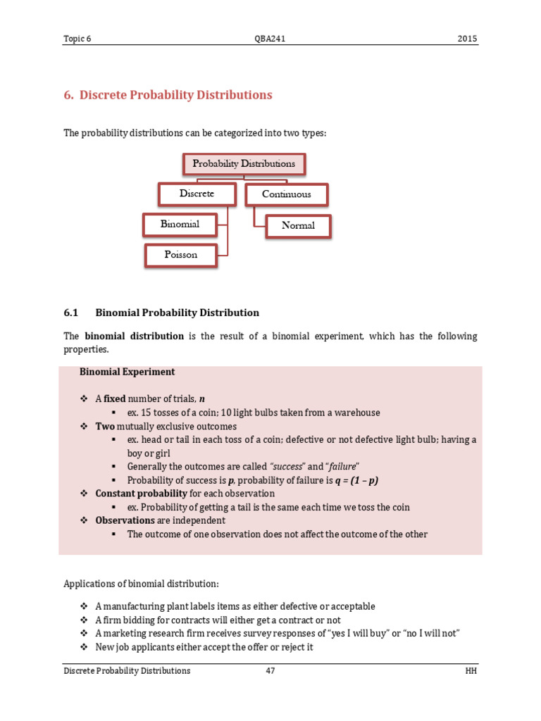 Topic 5 Discrete Probability (Binomial and Poisson Distributions) | PDF ... Topic 5 Discrete Probability (Binomial and Poisson Distributions) | PDF ...