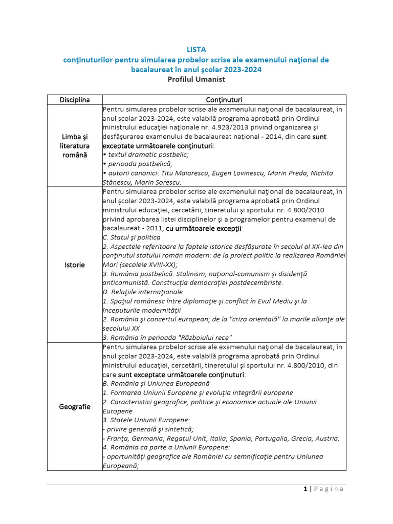 Continuturi - Simulare BAC 2024 | PDF