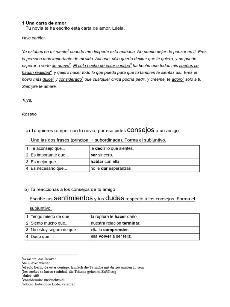 Una Carta de Amor Subjuntivo | PDF | Amor