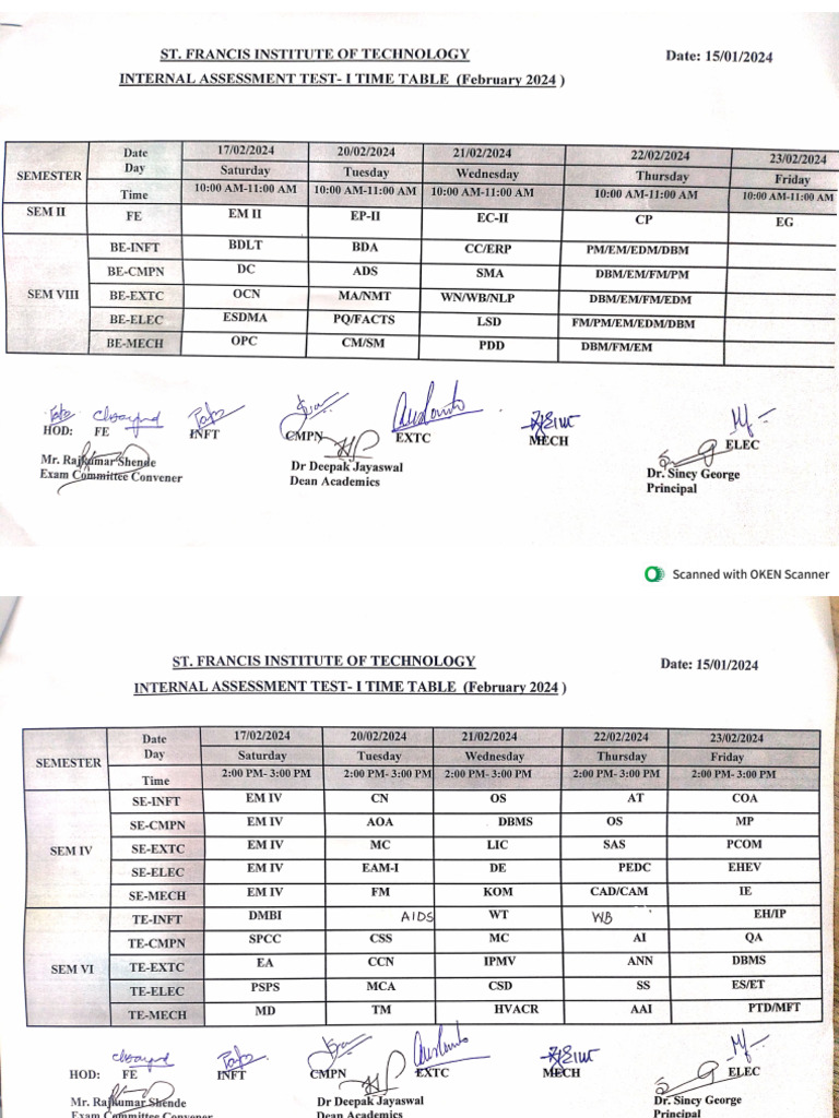 Timetable IAT 1 (Term II 2023-24) | PDF