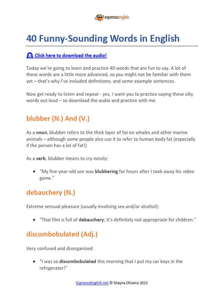 40 Fun and Funny-Sounding Words | PDF | Linguistics