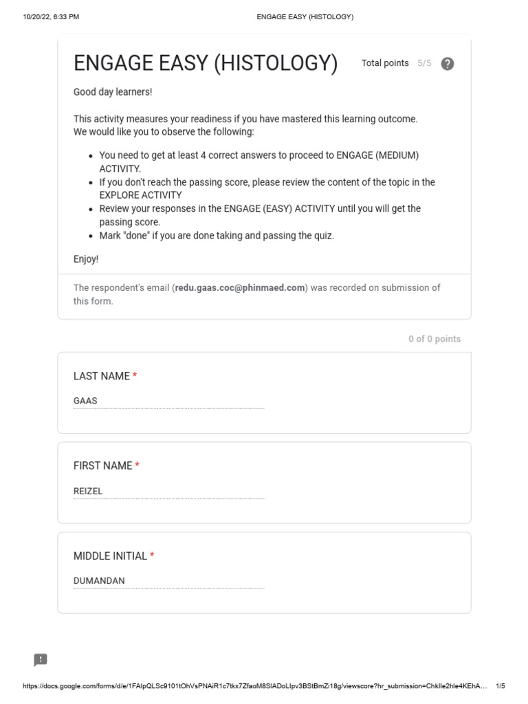 Lo3 Engage Easy (Histology) | PDF | Epithelium | Histology