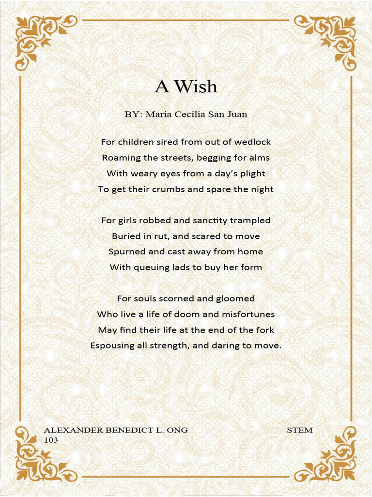A Wish Poetry Analysis Long Bond Paper Print | PDF | Psychology ...