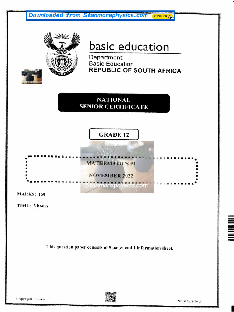NSC Maths Grade 12 November 2022 P1 and Memo | PDF