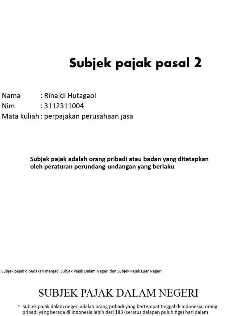 Subyek Pajak Pasal 2 | PDF