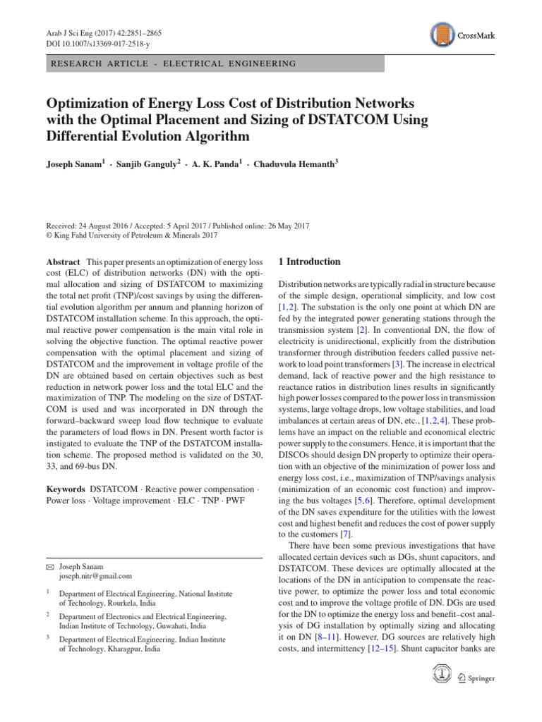 Optimal Allocation Of Dstatcom In Distribution System Pdf Electric