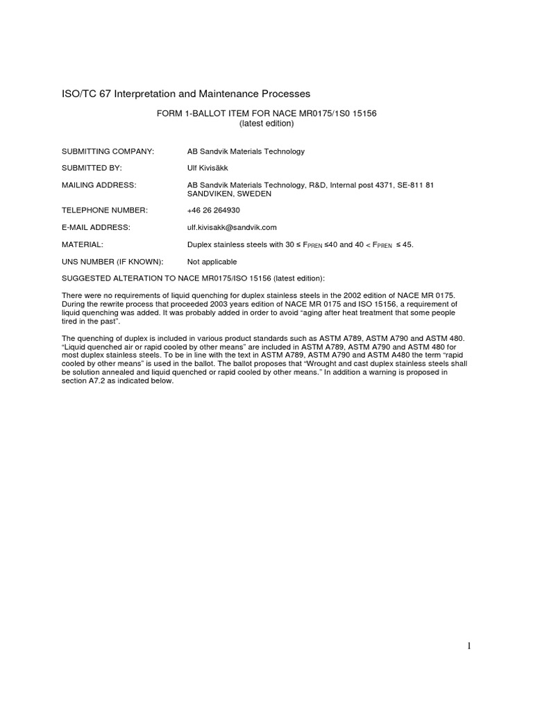 ISO-TC 67 - Ballot - ISO1515 - 2010-1 | PDF | Secondary Sector Of The ...