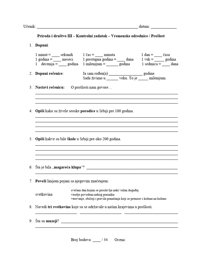 Kontrolni Zadatak Pid III 8 Vremenske Odrednice Proslost | PDF