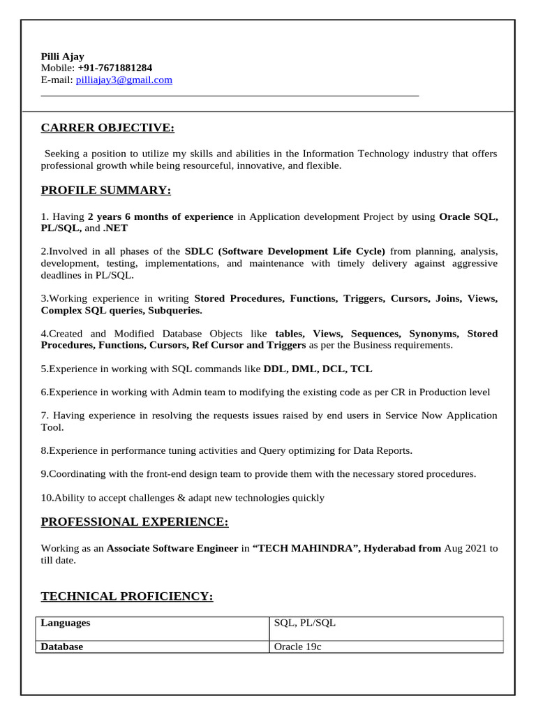 My Resume2 | Download Free PDF | Sql | Pl/Sql