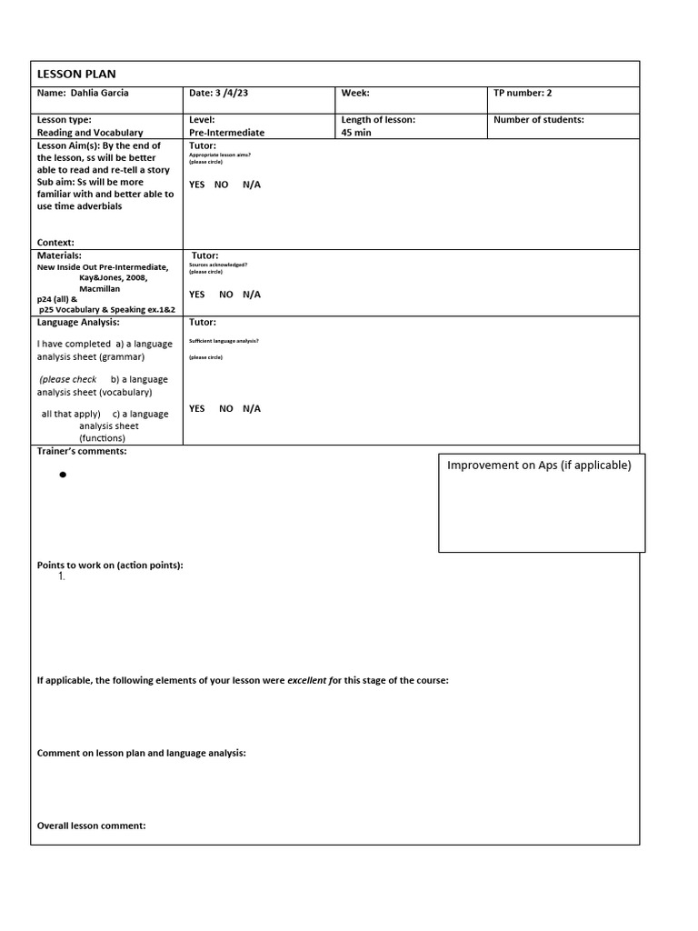 Pre-Intermediate Reading & Vocabulary Lesson Plan | PDF | Vocabulary ...