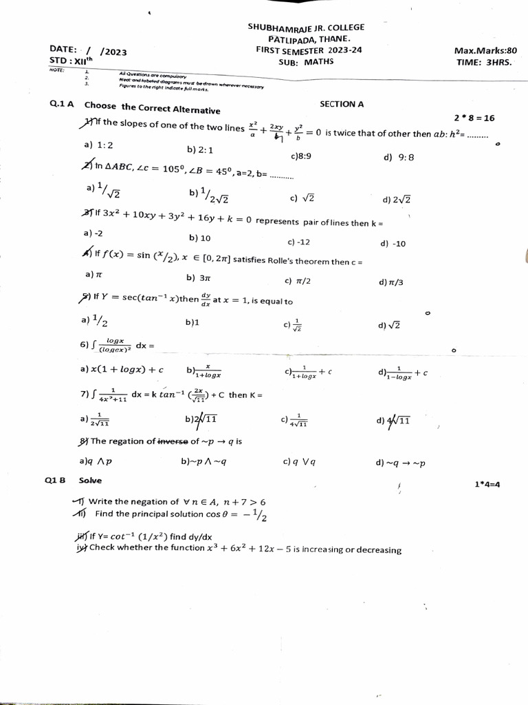 Maths Paper SRJC by Bhavya | PDF | Mathematical Concepts | Mathematical Analysis