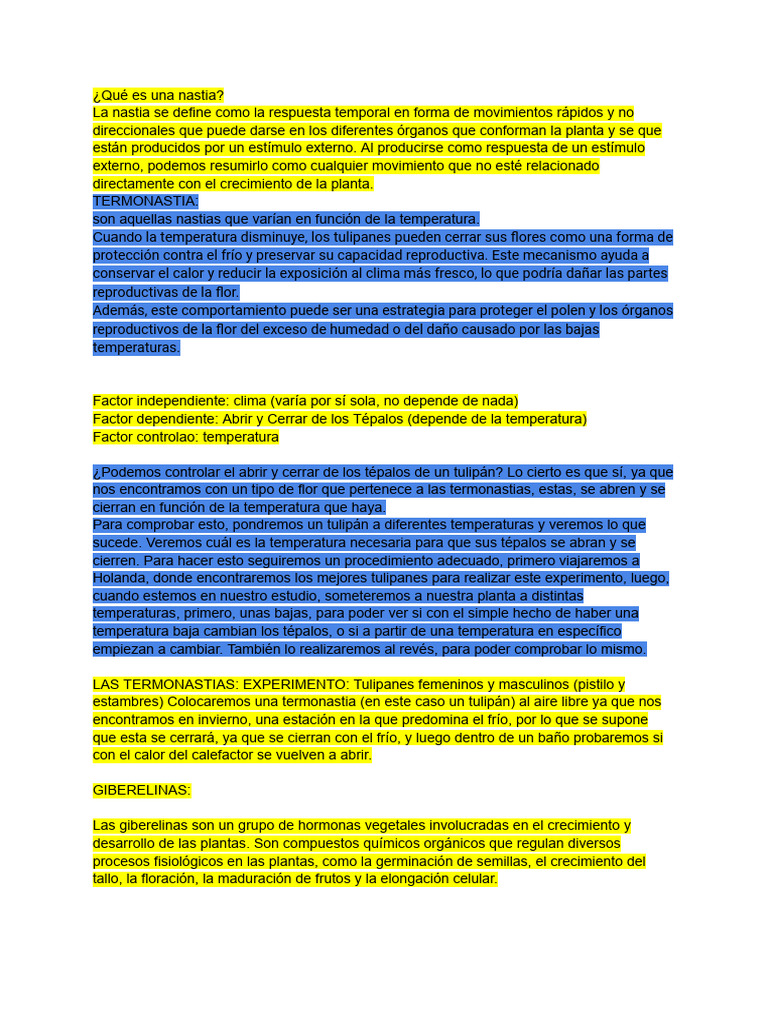 Termonastias | PDF | Hormona Vegetal | Organismos