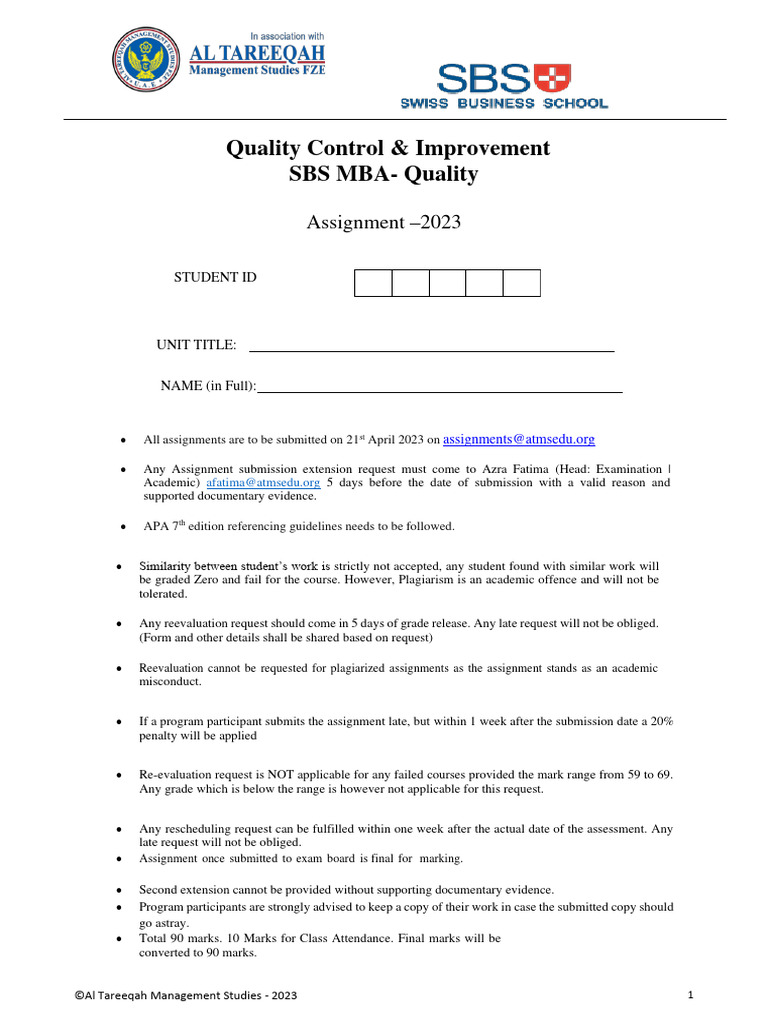MBA Quality Control Assignment | PDF | Plagiarism