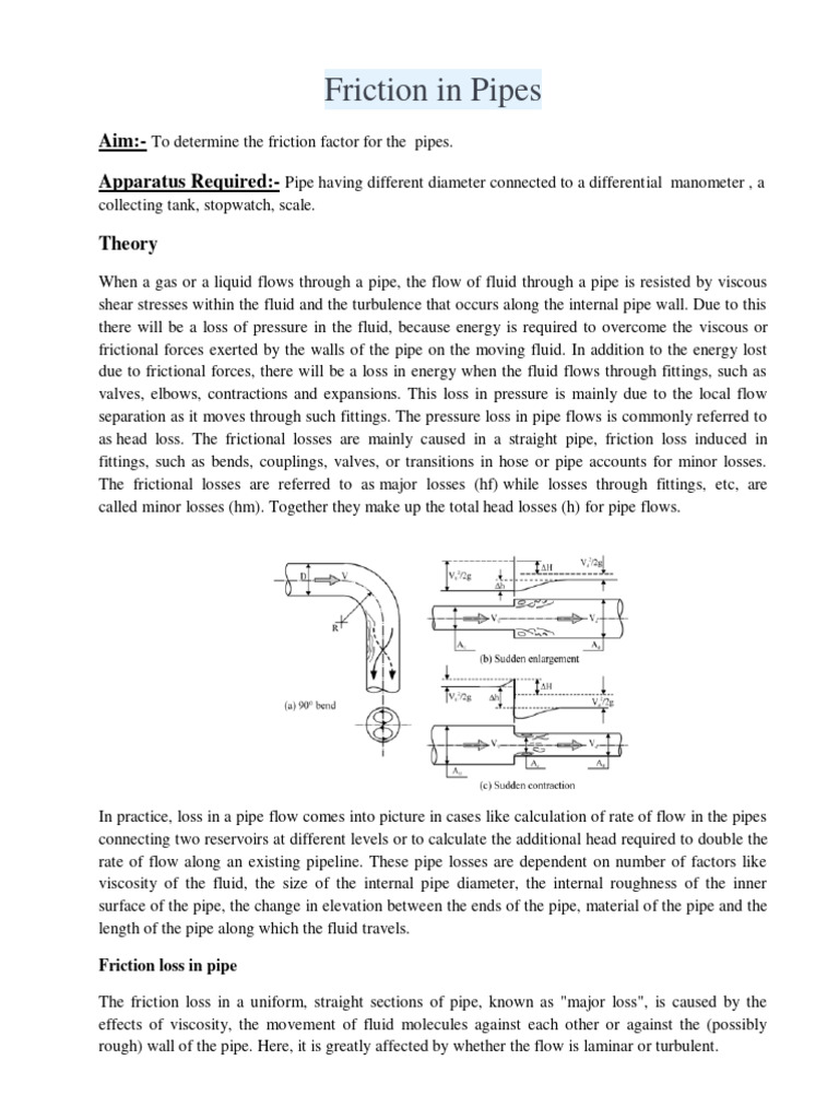 Friction in Pipe | PDF | Reynolds Number | Fluid Dynamics