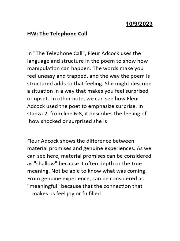 The Telephone Call - HW | PDF