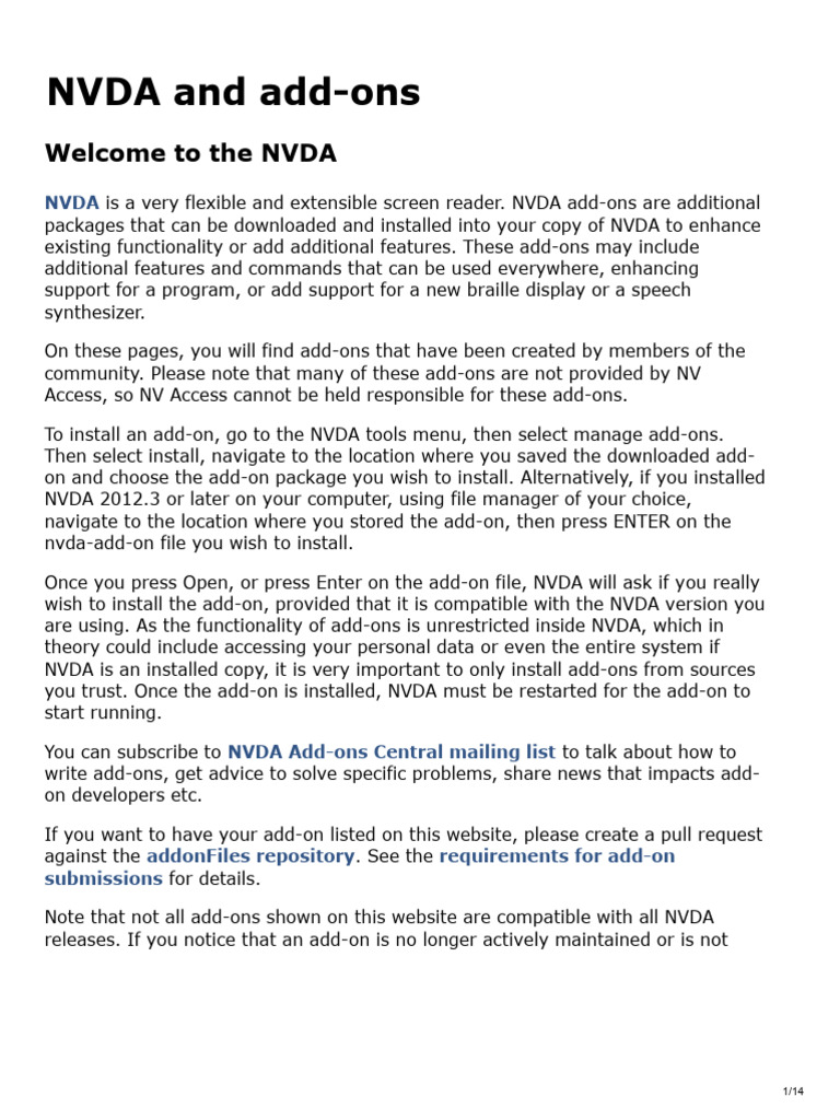 NVDA and Add-Ons | PDF | Computing | Software