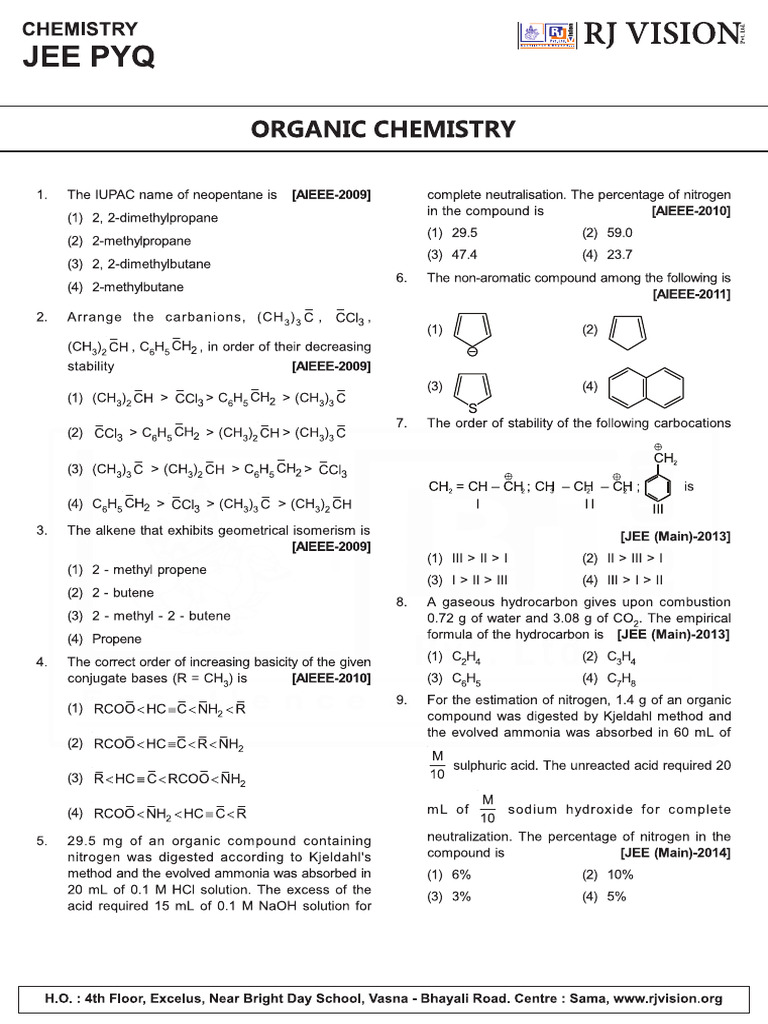 CH 8 Organic Chemistry (Ques) Compressed | PDF