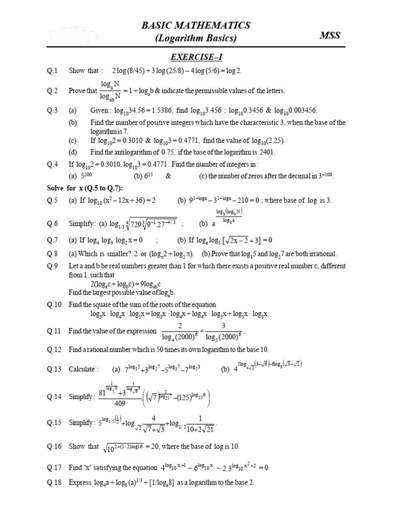 Logarithm Basic | PDF | Logarithm | Numbers