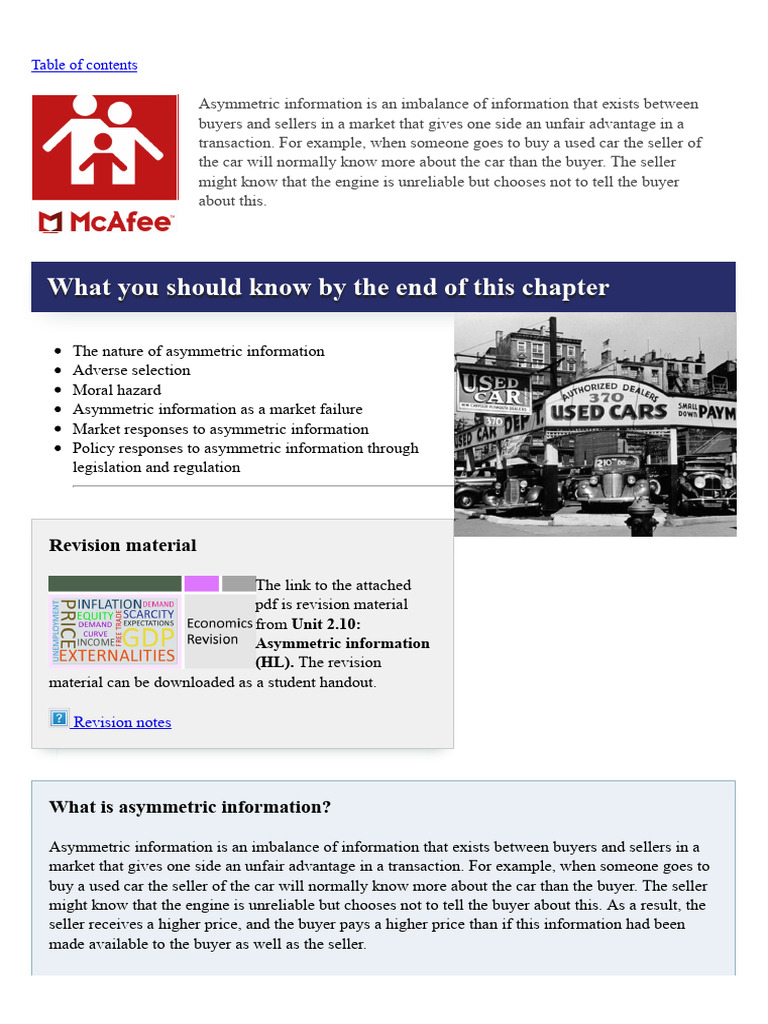 Asymmetric Information | PDF | Adverse Selection | Moral Hazard