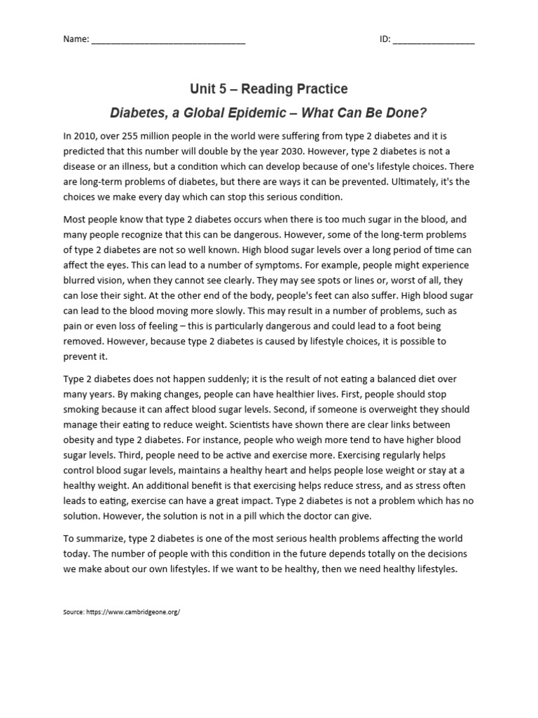 Unit 5 - Reading practice | PDF | Obesity | Health Care