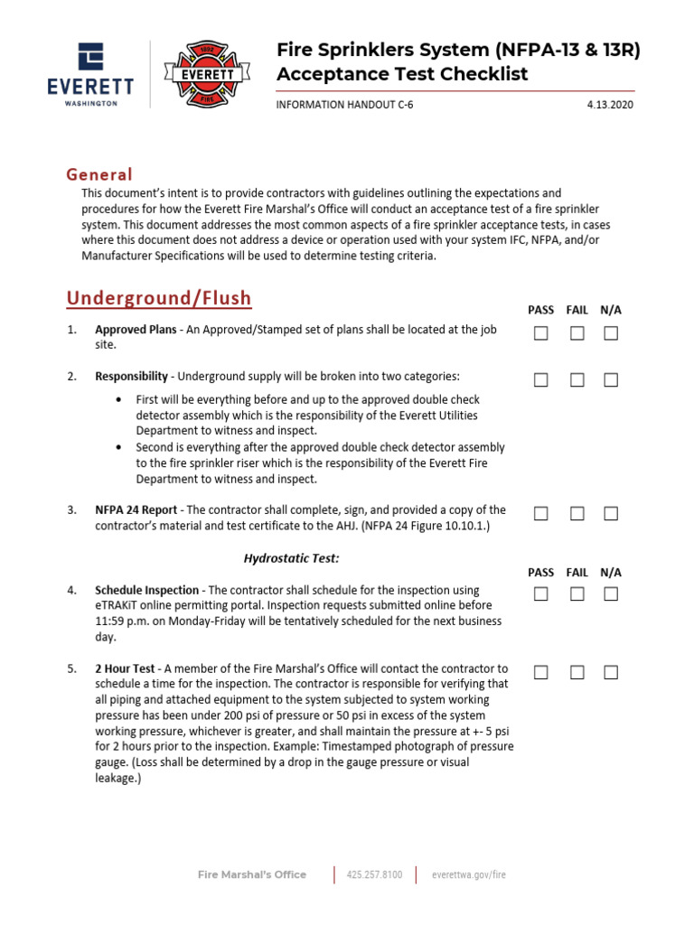 C-6 NFPA 13 and 13R Fire Sprinklers System - Acceptance Test Checklist ...