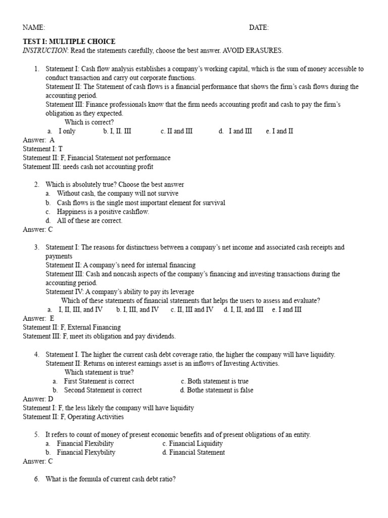 CHAPTER7CASHFLOW QUIZ No.4 Financial Management | PDF | Debt | Investing